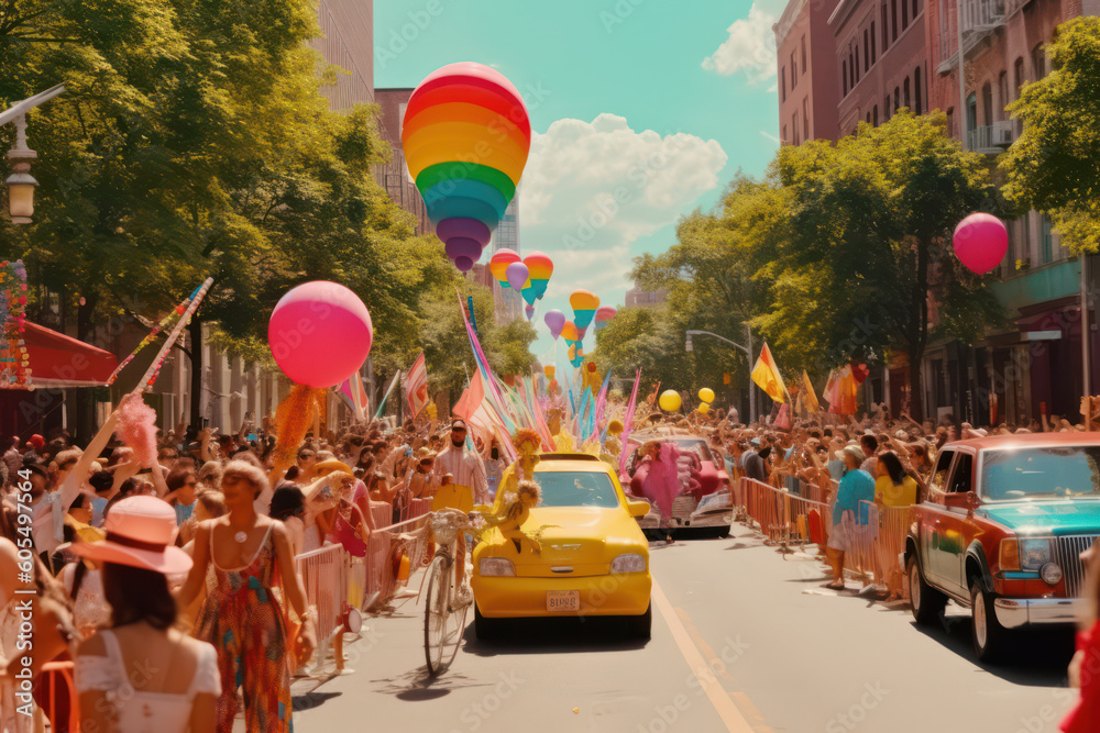 lgbtq+ community during pride parade celebrating pride month with ...