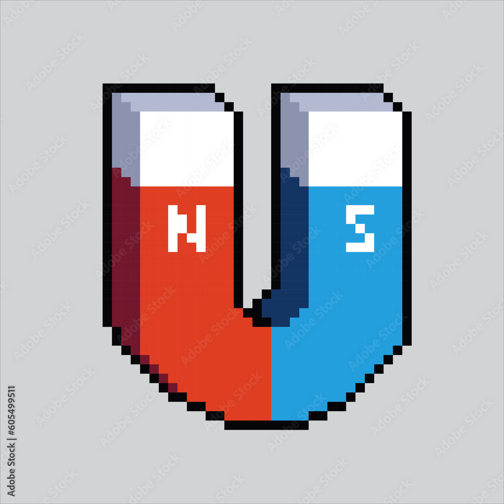 pixel art magnet. Red blue magnet pixelated design for logo, web ...