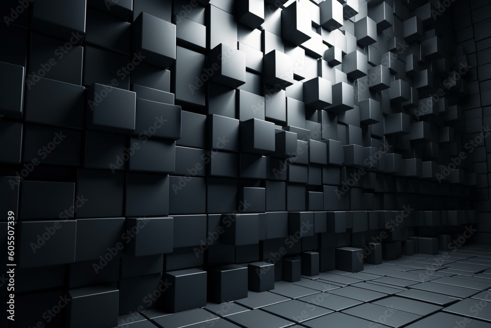 3D rendered, semigloss wall made of rectangular tiles with futuristic ...