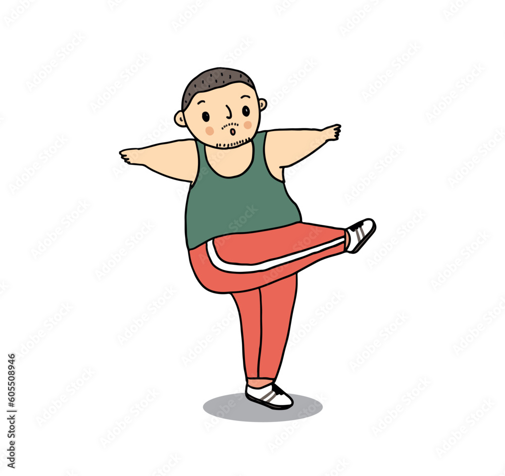 fat man try to exercise, hand drawn style vector illustration Stock ...
