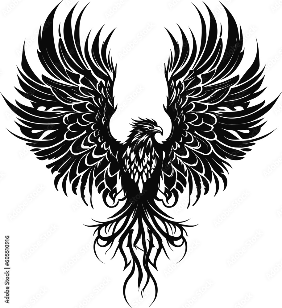Eagle with open wings tattoo style design, vector illustration isolated ...