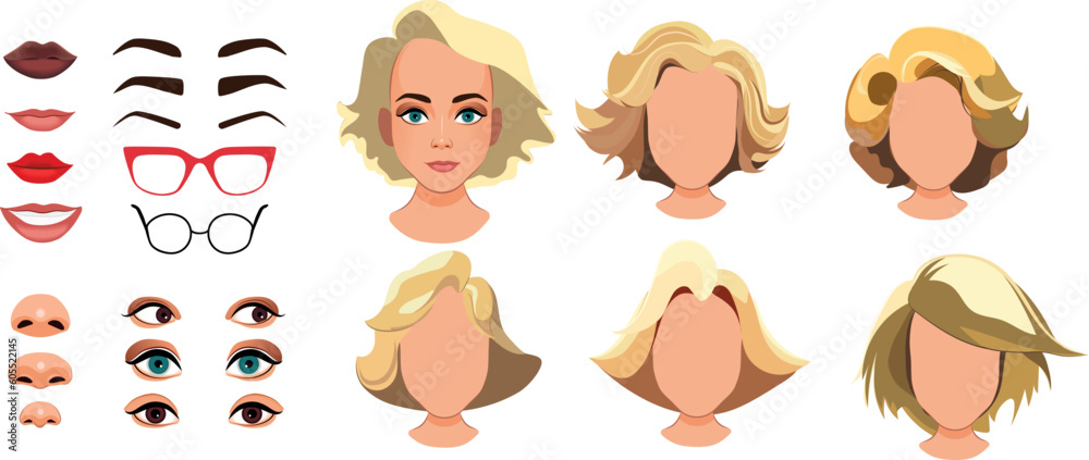 Woman face constructor, avatar of female character creation dark skin ...