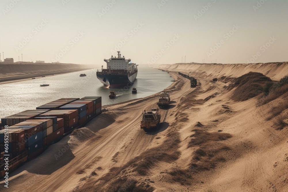Cargo ship aground, blocking Suez canal. Traffic jam of vessels grows ...