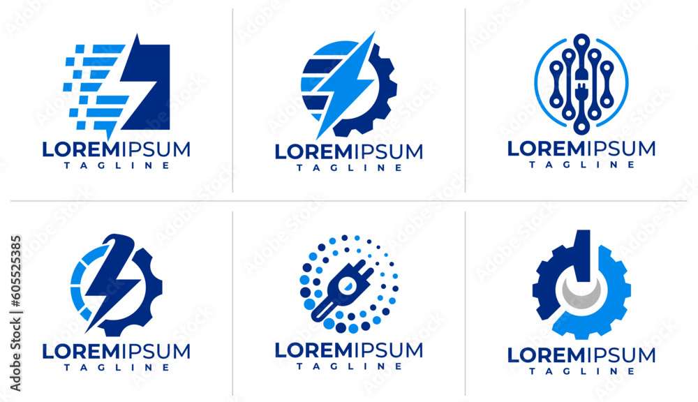 Set of abstract electric power plug logo design Stock Vector | Adobe Stock
