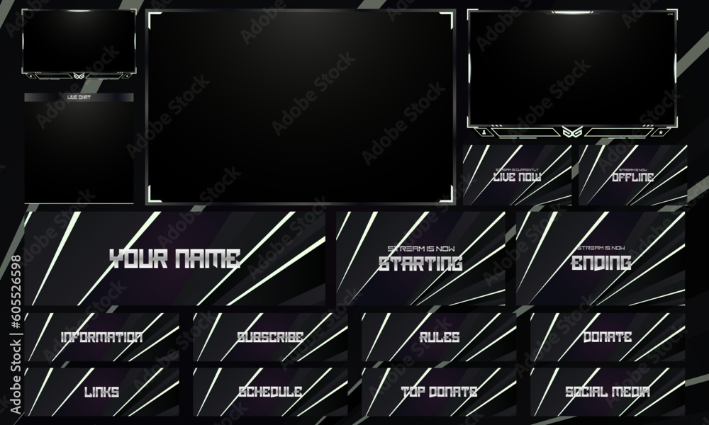 Twitch Overlay Live Stream template set Stock Vector | Adobe Stock