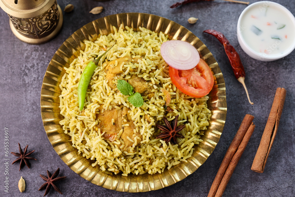 Chicken biryani Spicy Indian Malabar biryani Hyderabadi biryani Dum ...