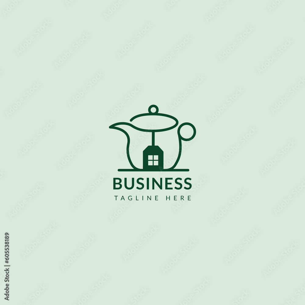 Tea House Logo. Home Line Design and a Cup of Tea. Simple Vector Line ...