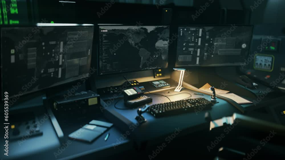Spy Satellite Scanning Worldwide Map In Intelligence Agency Control Room Spy Satellite Control
