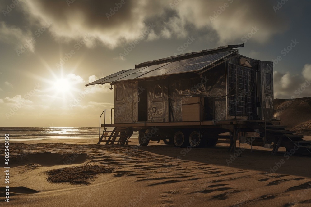 A mobile home equipped with a movable solar power device by the ...