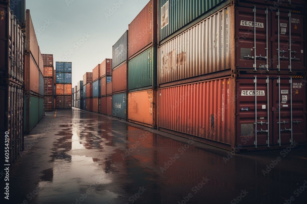 Empty cargo containers on dock with copy space for logistics design ...