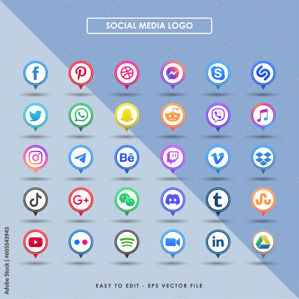 Collection of popular social media logo. Facebook, instagram, twitter ...