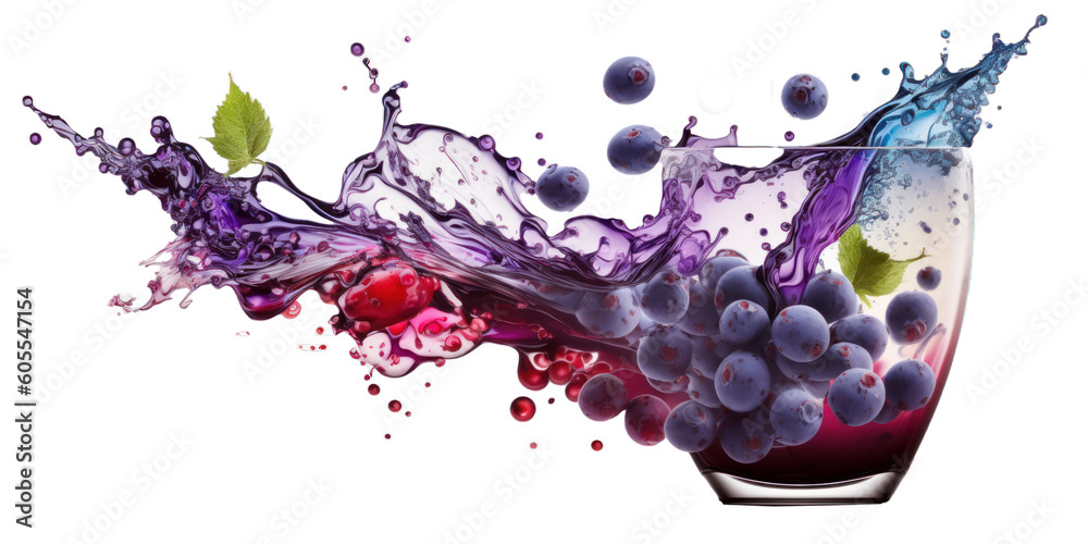 product shot of purple grape juice flavor splatter over transparent ...
