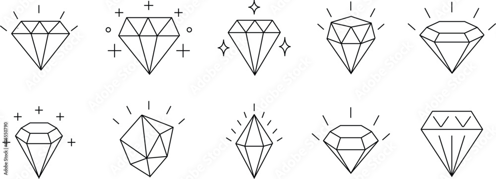 set of diamonds flat outline vector illustration, line design, isolated ...