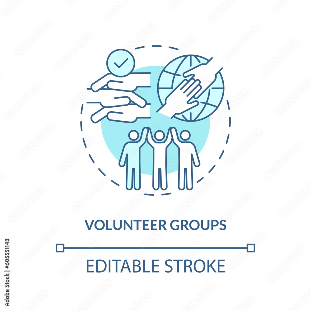 Volunteer groups turquoise concept icon. Community help. Non profit ...