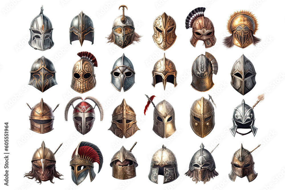 Different ancienct helmet types, collection set. Photo realistic ...