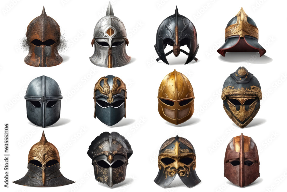 Different ancienct helmet types, collection set. Photo realistic ...