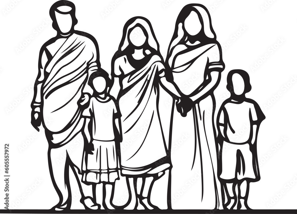 Indian Family line art vector silhouette Stock Vector | Adobe Stock
