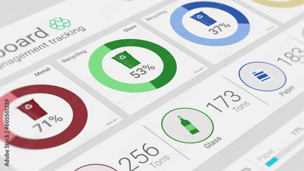 Waste and recycling, waste management tracking, dashboard with graphs ...