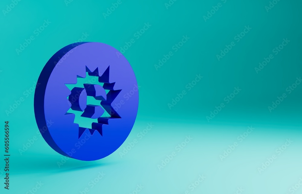 Blue Bomb explosion with shrapnel and fireball icon isolated on blue ...