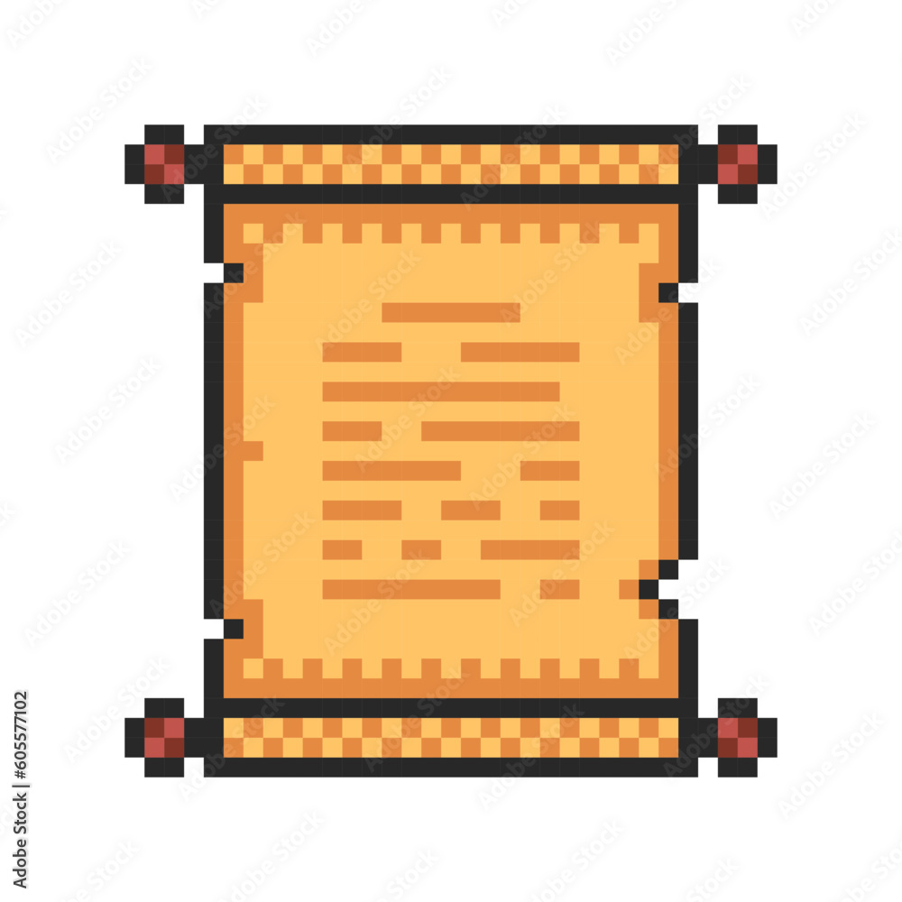 Pixel asset, vintage scroll ribbon. Ancient manuscript, parchment ...