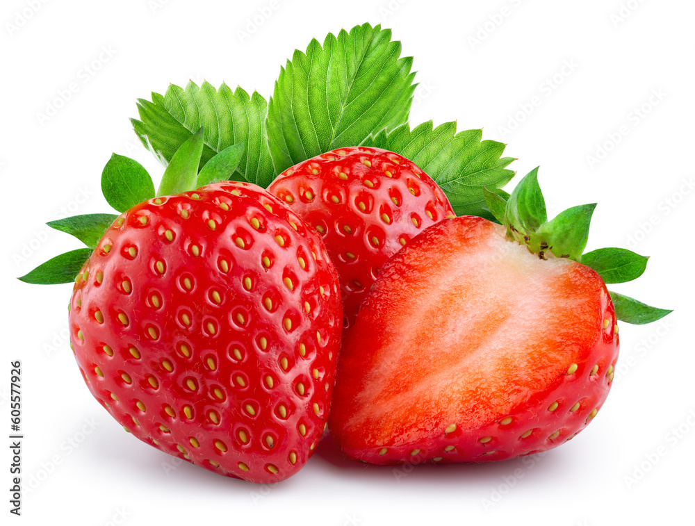 Strawberries isolated. Strawberry whole and half on white background ...