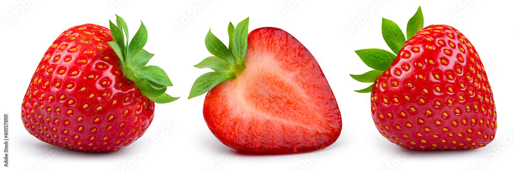 Strawberry isolated. Whole strawberry and a half on white background ...