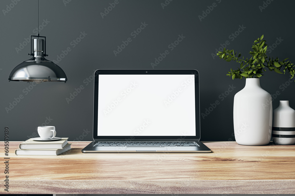 Front view on blank whit modern laptop screen with space for your web ...