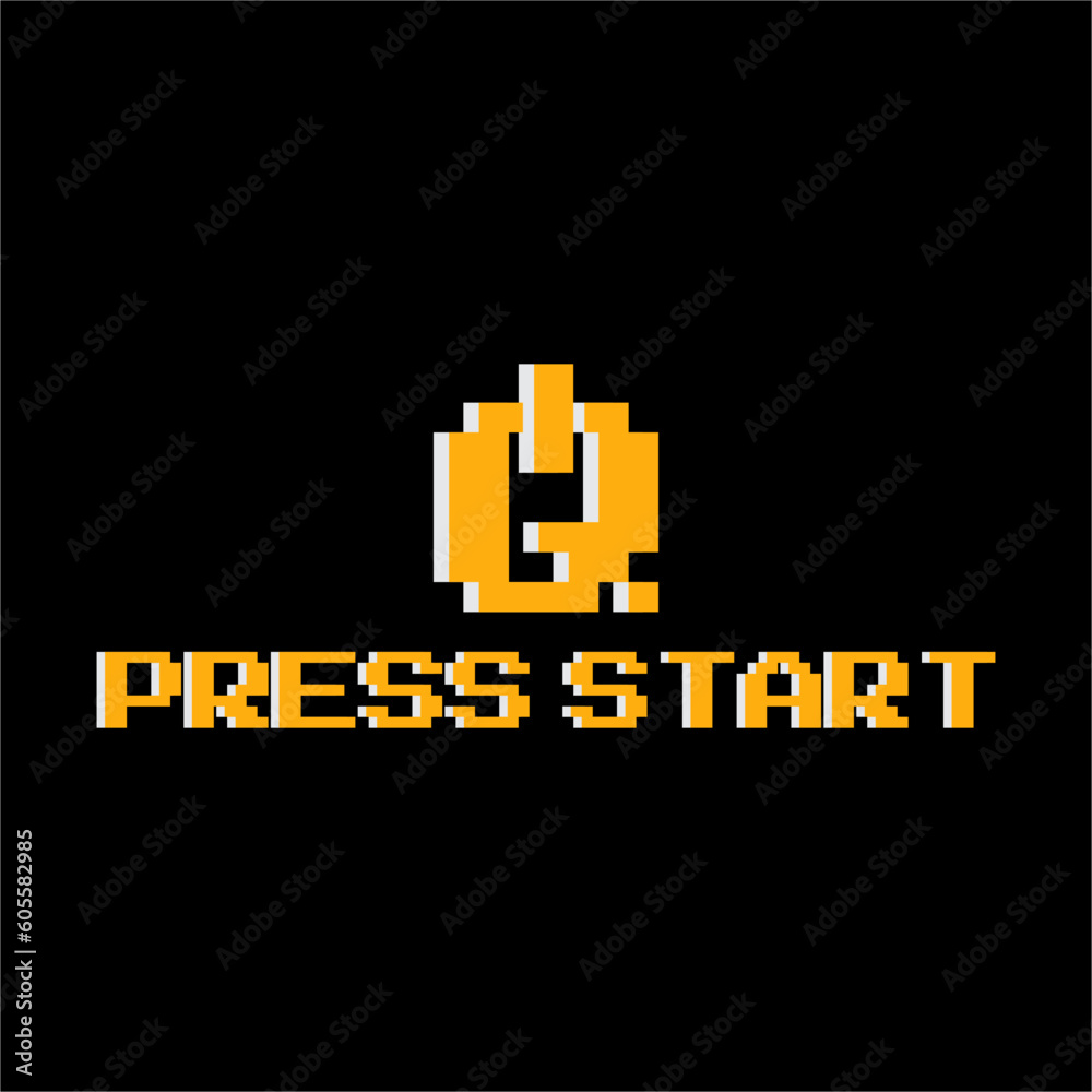 Start button press pixel 8 bit, for game asset with abstract power ...