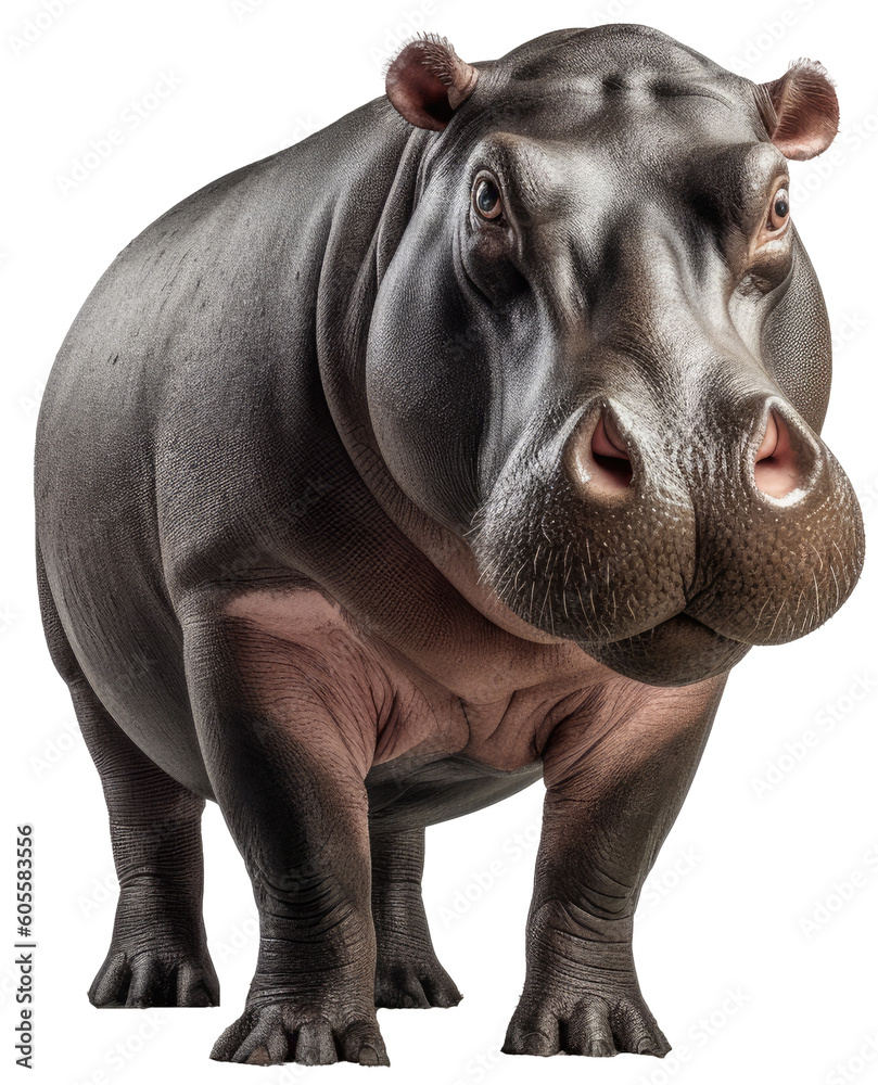 Front view of a hippopotamus isolated on white background as ...