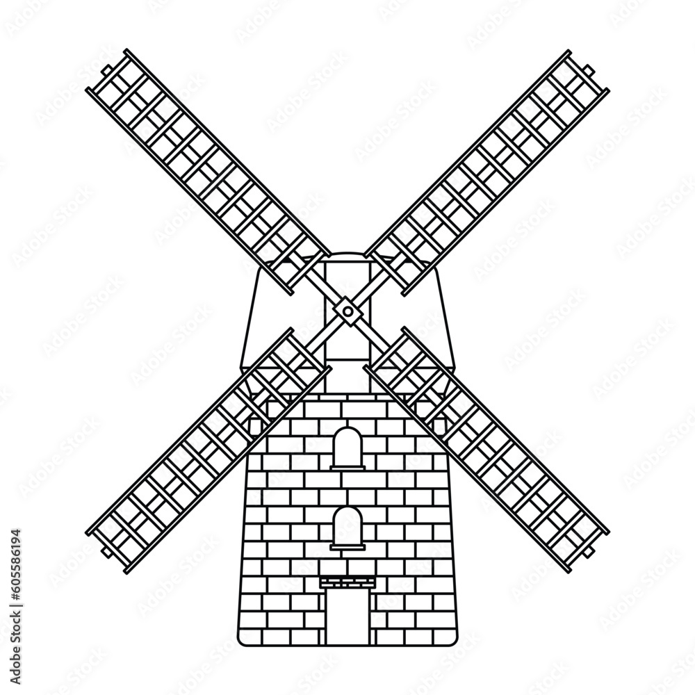 Windmill Outline Icon Illustration on White Background Stock Vector ...