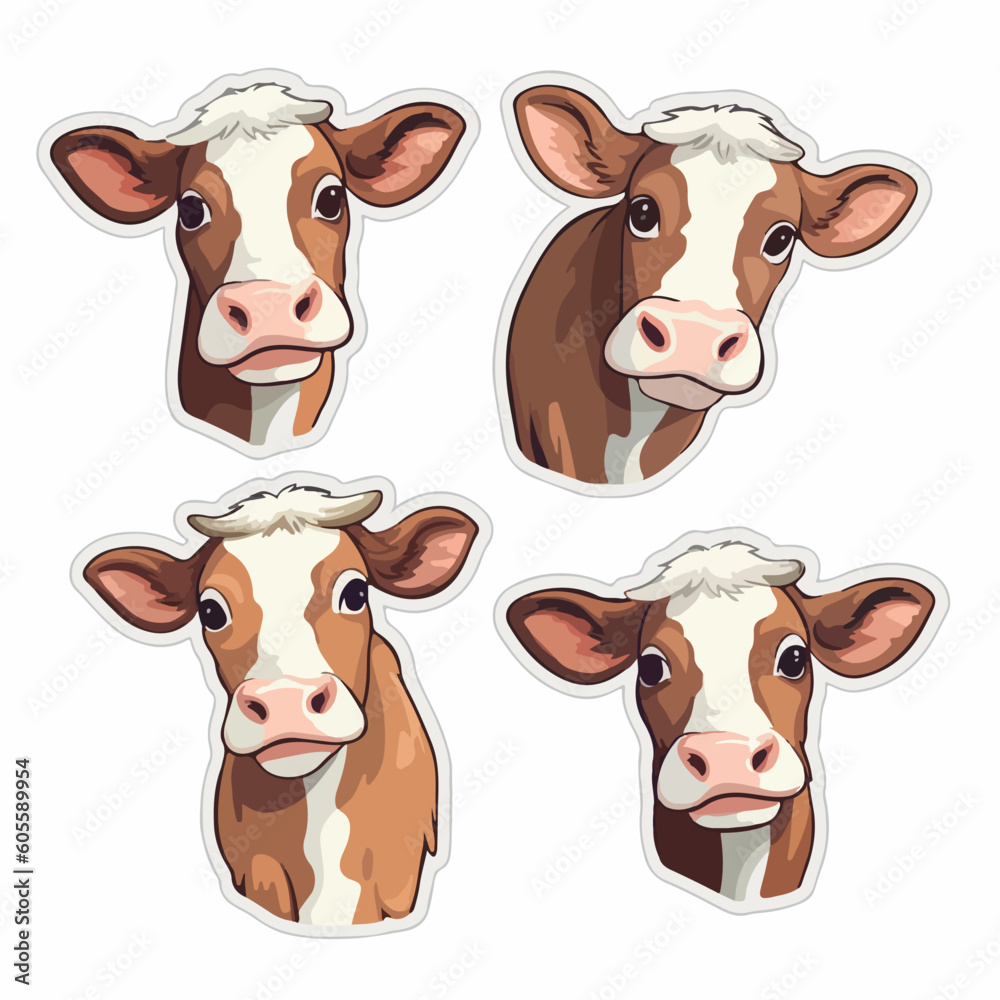 Vetor de Cow flat drawing. Little calf cute kawaii style. Cartoon ...
