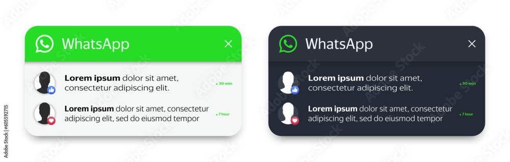 WhatsApp messenger widget, light theme and dark theme with realistic ...