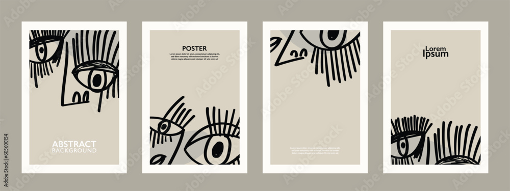 Abstract eyes, portrait, face drawing. Art, artistic backgrounds set ...