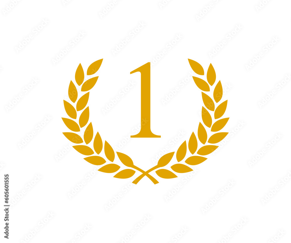 First place. Laurel wreath of victory gold logo design. Nominated ...