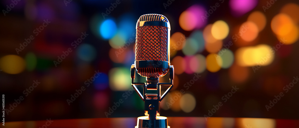 3D Render Microphone background wallpaper, colorful bokeh glittering ...