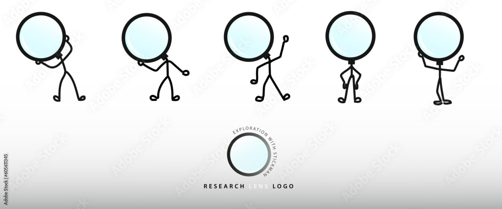 Magnifying glass icon set. Technological symbol stickman style. Flat ...