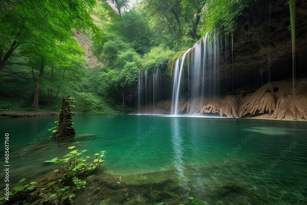 majestic waterfall cascading into natural pool of water, created with ...