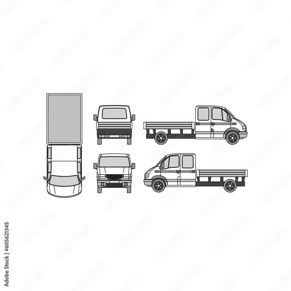 pickup truck outline, year 1998, isolated white background, front, back ...