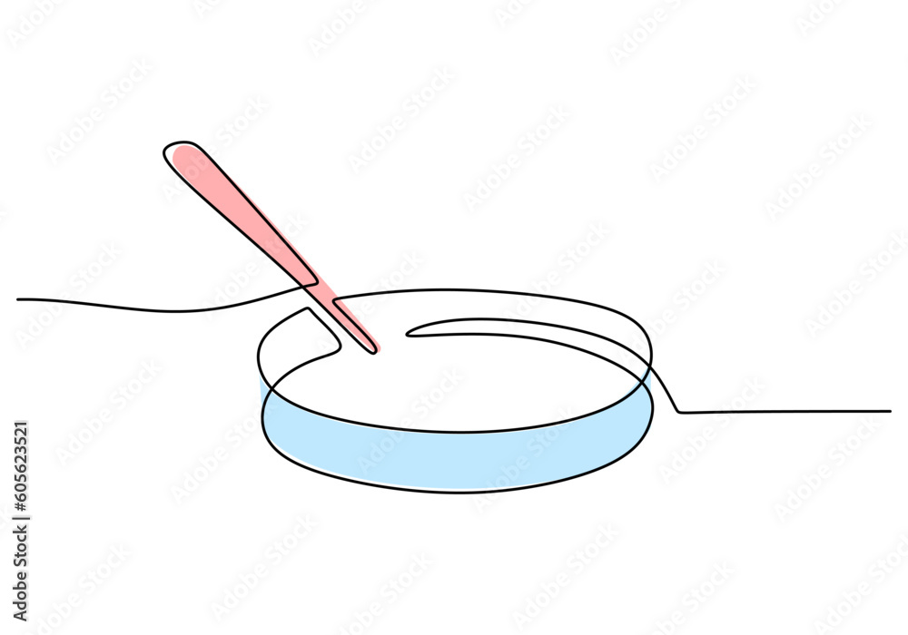 Petri dish - Laboratory equipment and tools object, one line drawing ...