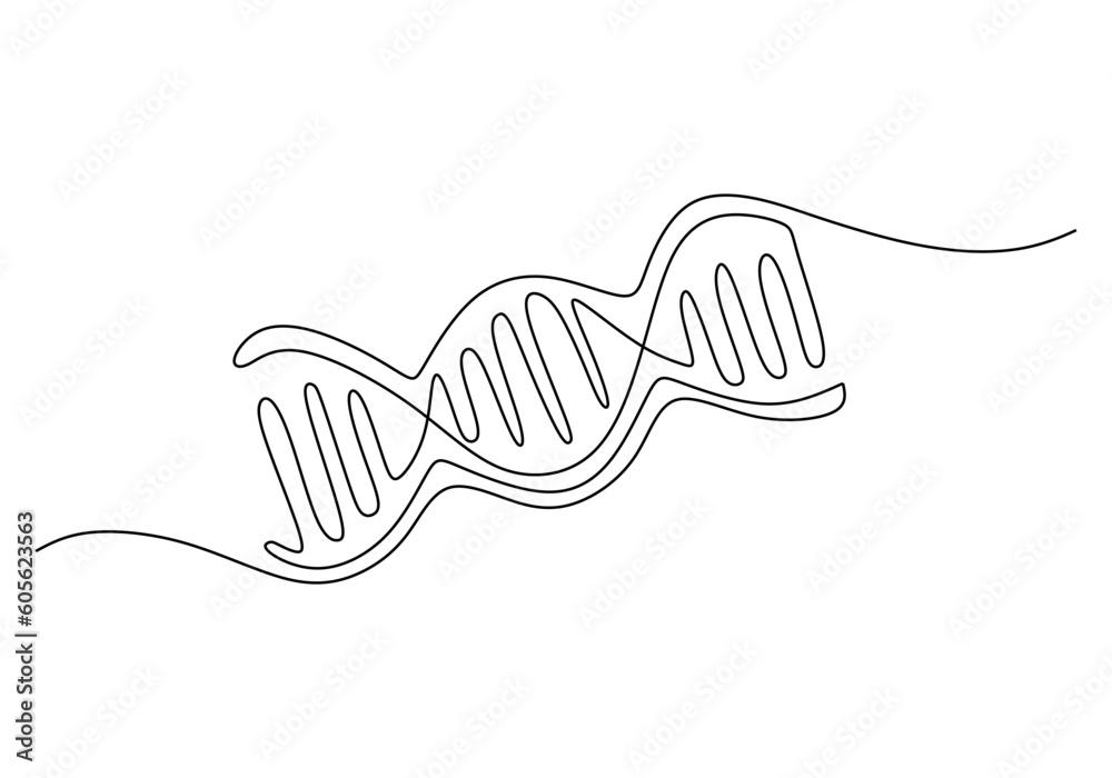 One continuous single line drawing of dna isolated on white background ...