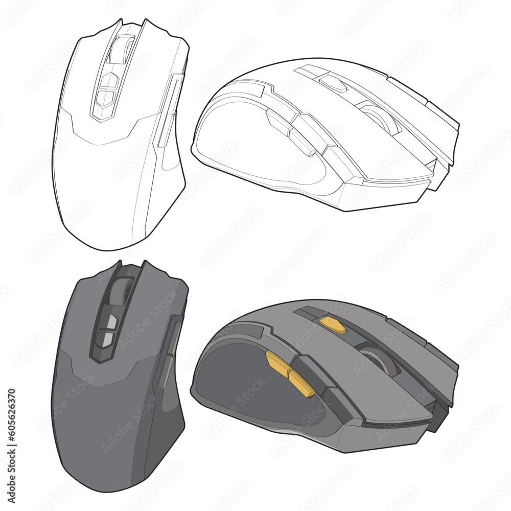 Set of coloring computer mouse outline drawing vector, Computer Mouse in a sketch style ...