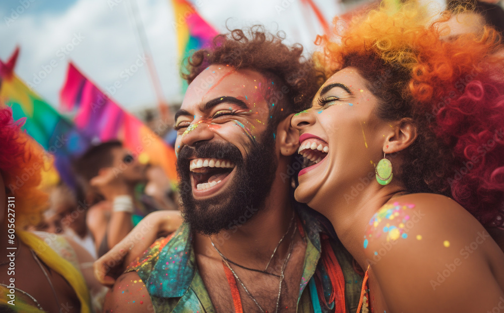 Happy Generative AI Couple at LGBTQ+ Gay Pride Parade in Sao Paulo ...