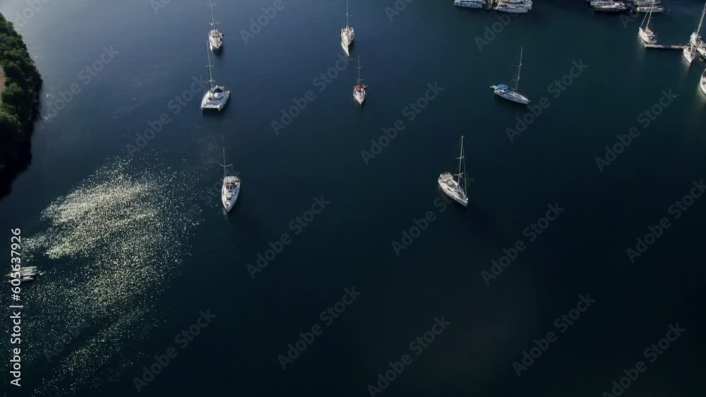 Marine port for yacht. Aerial top view of boats and yachts in marina ...