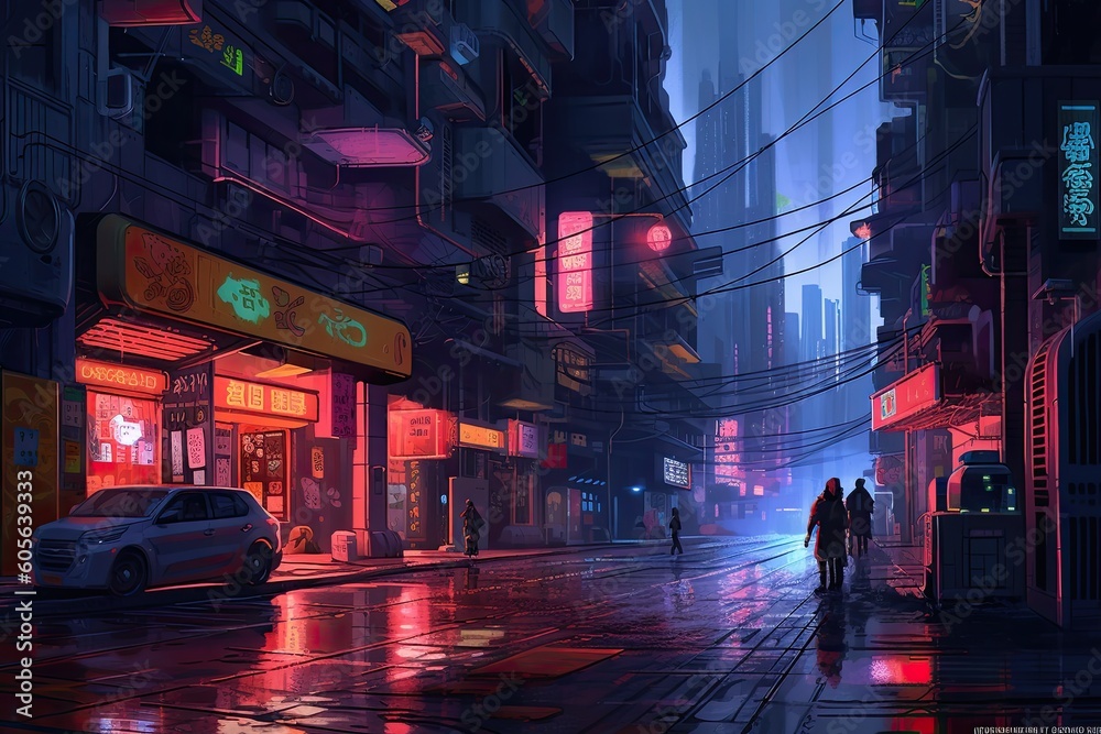 Cyberpunk street 2D mobile game background, Cyberpunk city environment ...