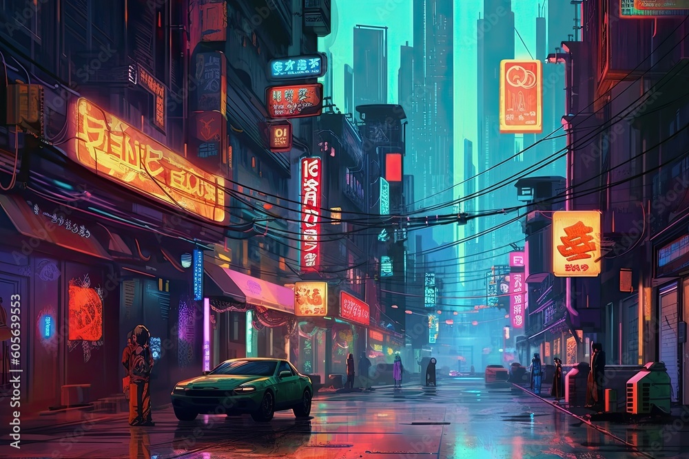 Cyberpunk street 2D mobile game background, Cyberpunk city environment ...