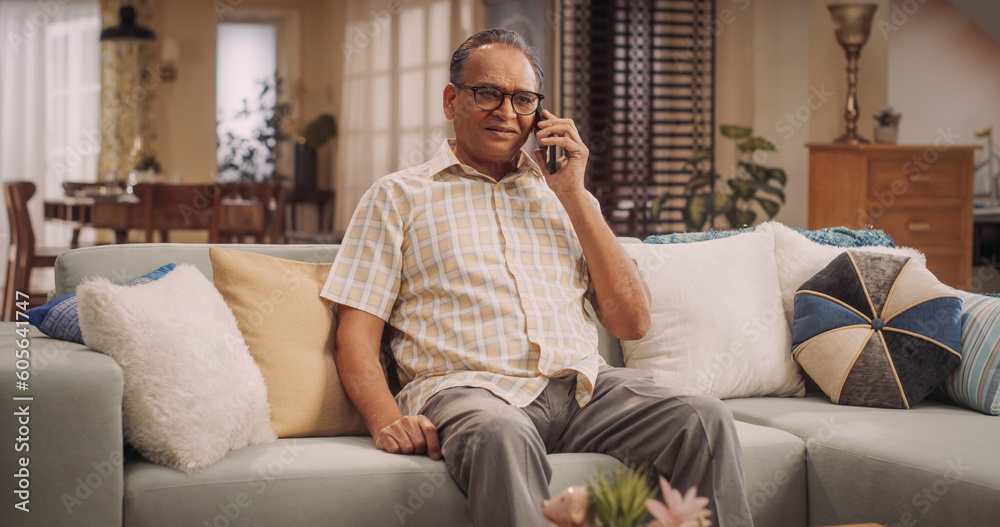 Elderly Indian Man Using Smartphone for Call: Cherishing Talks with ...