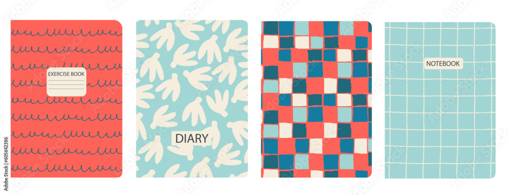 Set of cover bright page templates based on grid seamless patterns ...