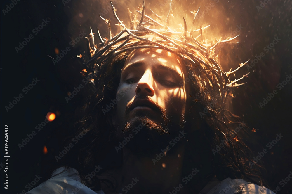 Jesus with a crown of thorns Stock Illustration | Adobe Stock