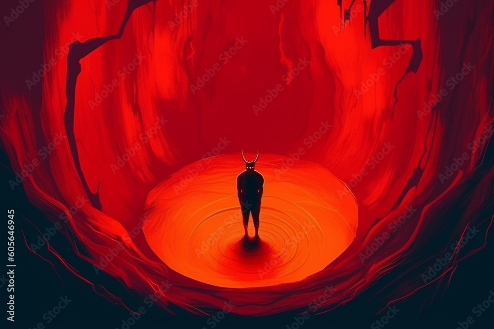 Concept of hell. Fierce flames and raging fire surround a ...