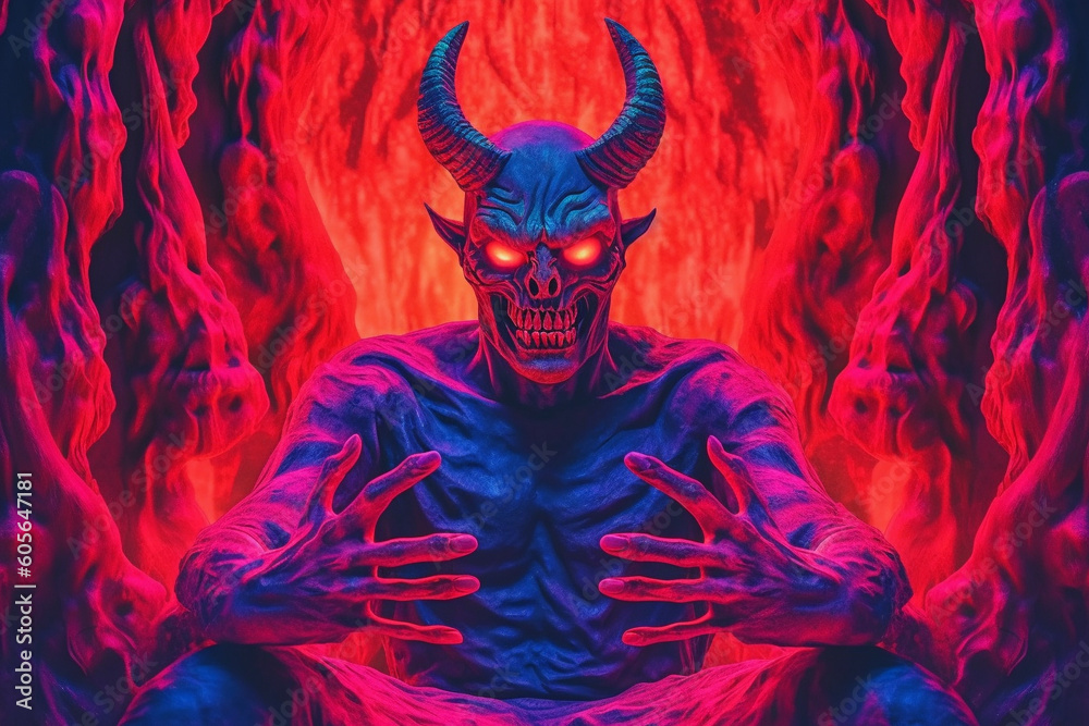 Concept of hell. Fierce flames and raging fire surround a ...